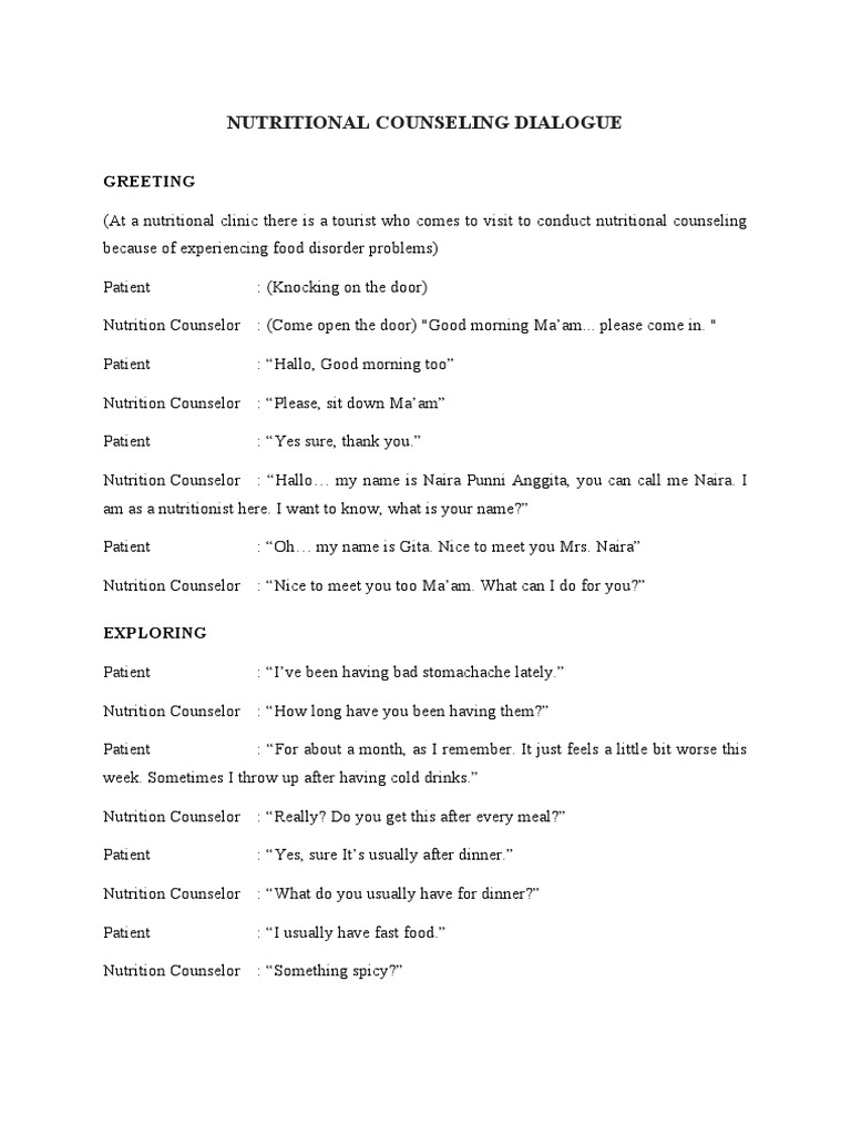 Nutritional Counseling Dialogue | PDF | Eating Disorder | Foods