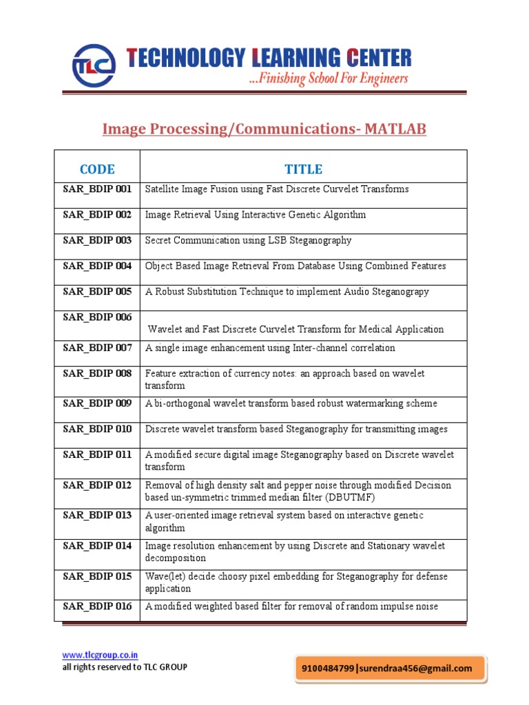 Image Processing/Communications-MATLAB: Code Title | PDF | Data ...