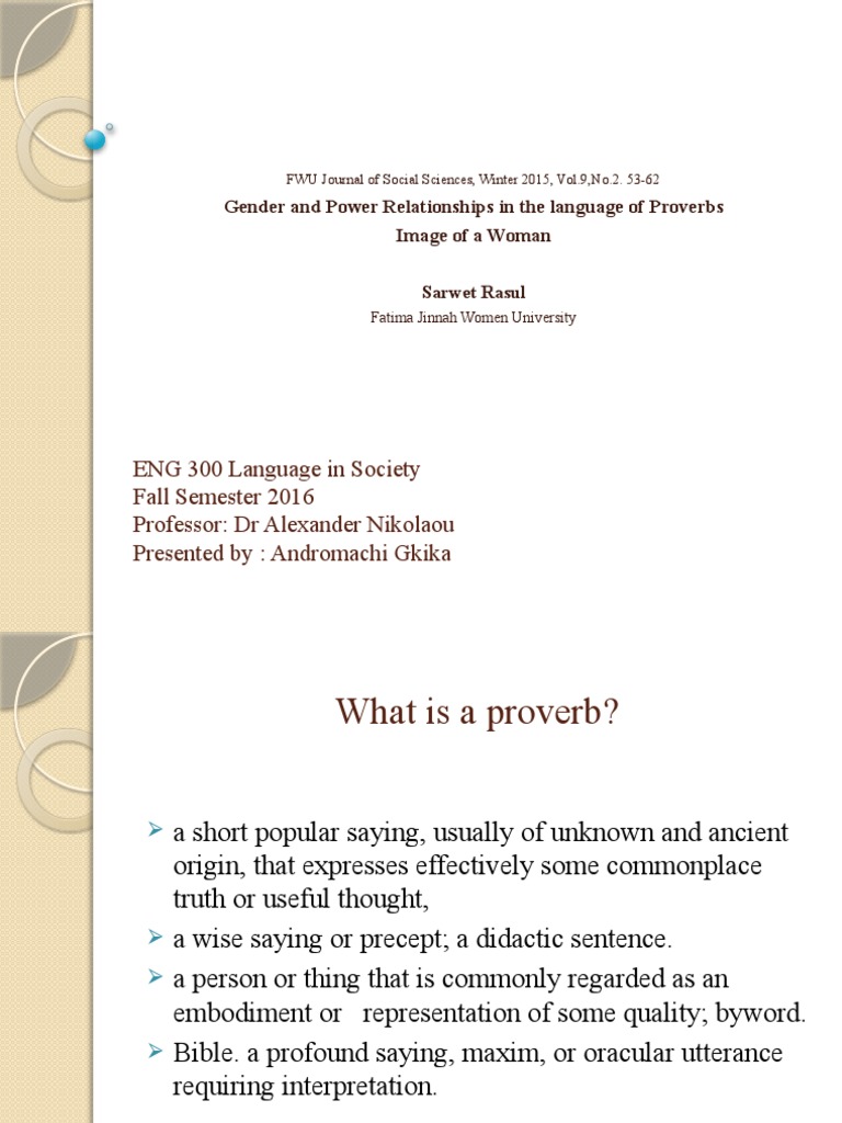 ENG 300 Language in Society Presentation | PDF | Proverb | Gender Studies