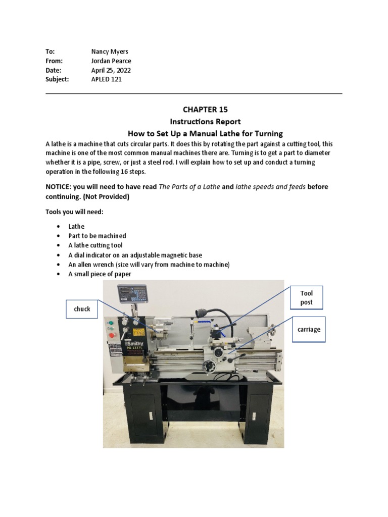 Instructions Report How To Set Up A Manual Lathe For Turning | PDF ...