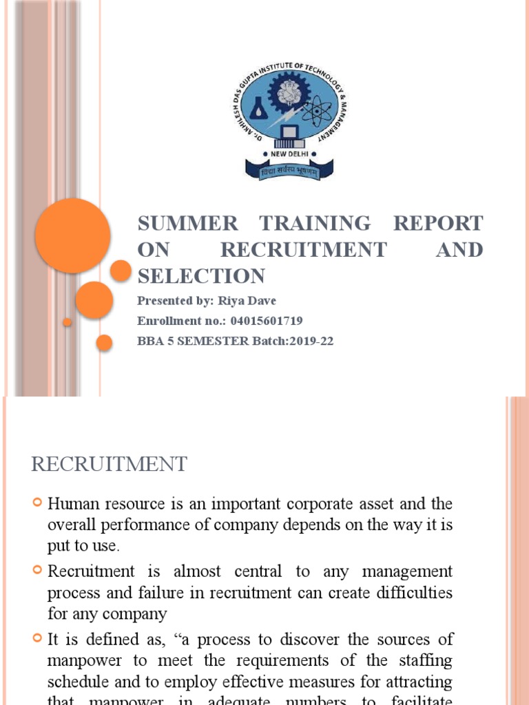 Summer Training Report PPT - RIYA DAVE | PDF | Recruitment | Human ...