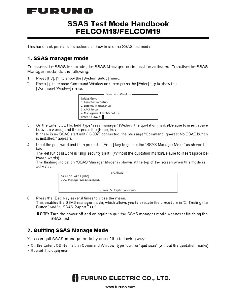 C5201502a Ssas Test Mode Handbook Felcom18 19 | PDF | Menu (Computing ...