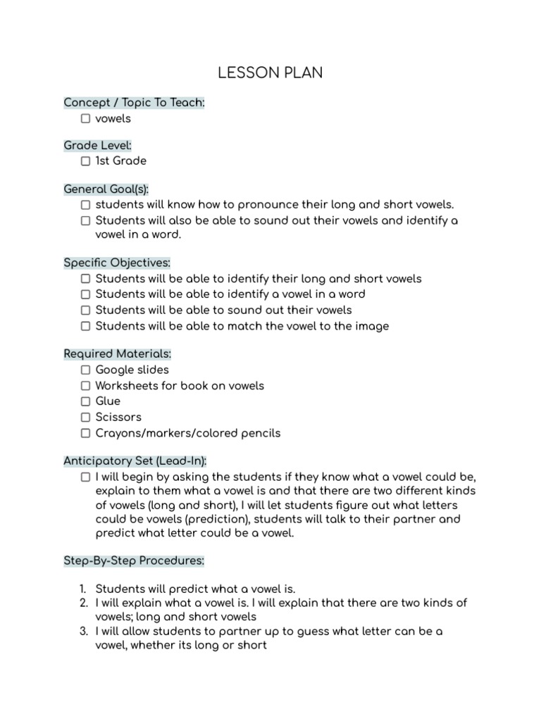 Final Project Lesson Plan | PDF | Lesson Plan | Vowel