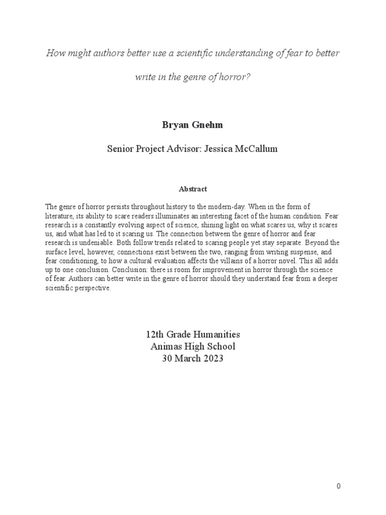 Senior Project Paper 1 | PDF | Fear | Classical Conditioning