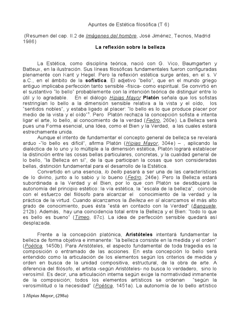 Sobre La Belleza (Tema 6 Estética La Reflexión Sobre La Belleza y La ...