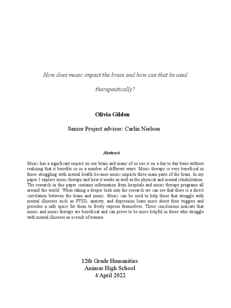 Olivia Gilden - Final Draft - Thesis Paper | PDF | Psychological Trauma | Dementia
