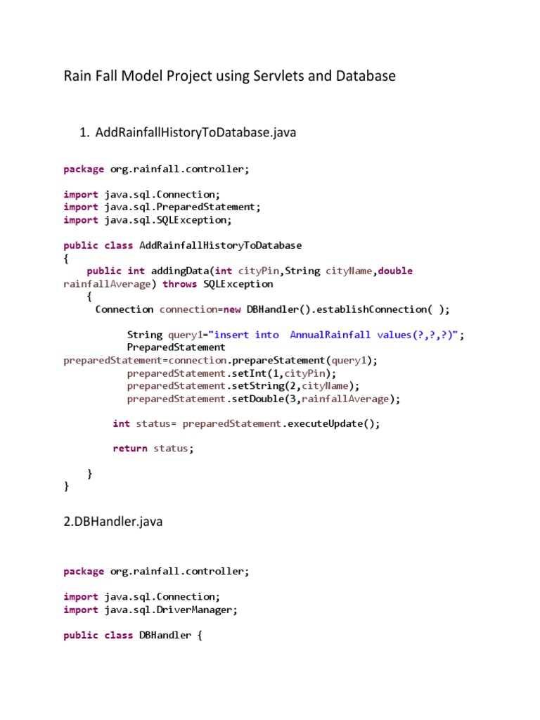Rain Fall Model Project Using Servlets and Database Jeevan TT | PDF | Sql | Java (Programming ...