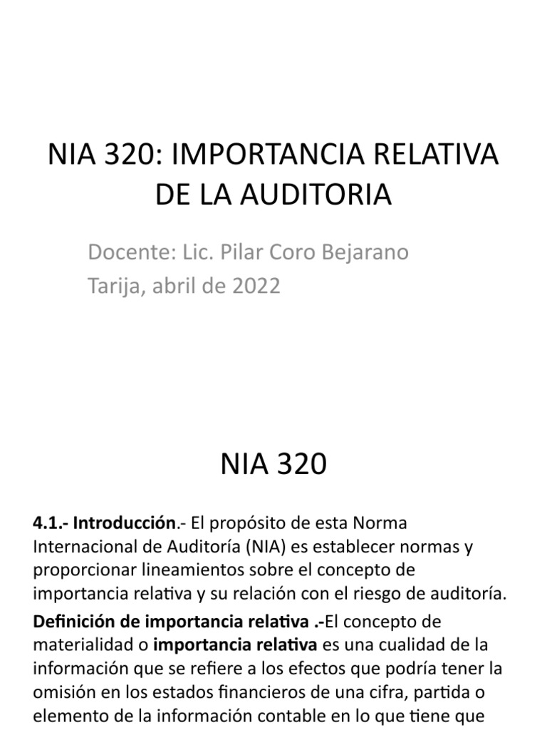 NIA 320 - Tema # 5 | PDF | Auditoría | Contralor