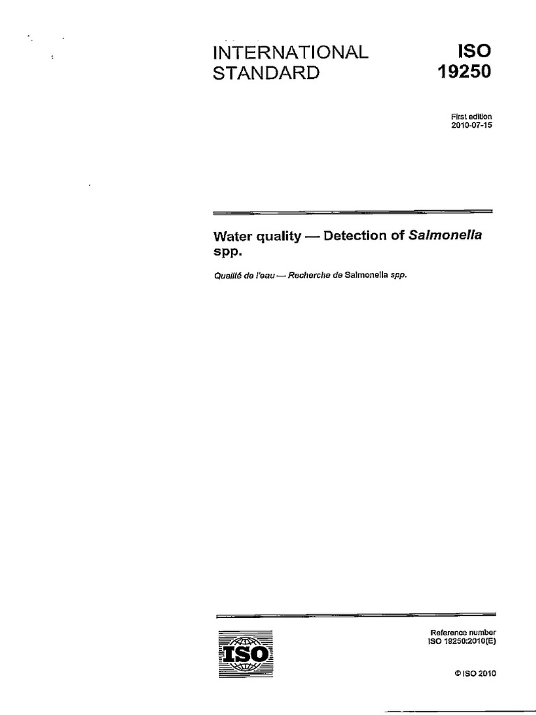 ISO 19250-2010 Water Quiality Detection of Salmonella | PDF