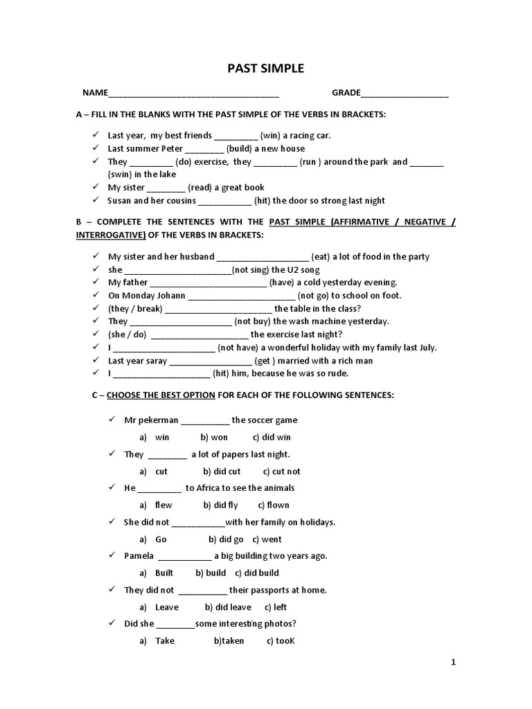Past Simple Worksheet Fun Activities Games Grammar Drills - 15549 | PDF