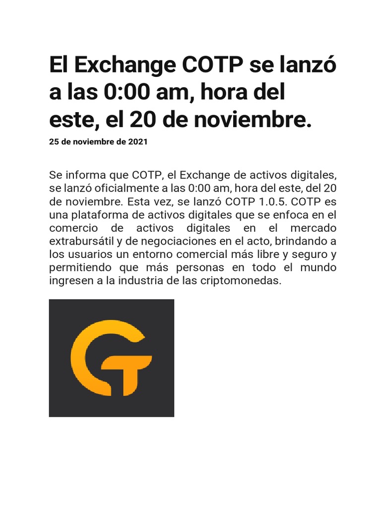 Lanzamiento Cotp Exchange | PDF