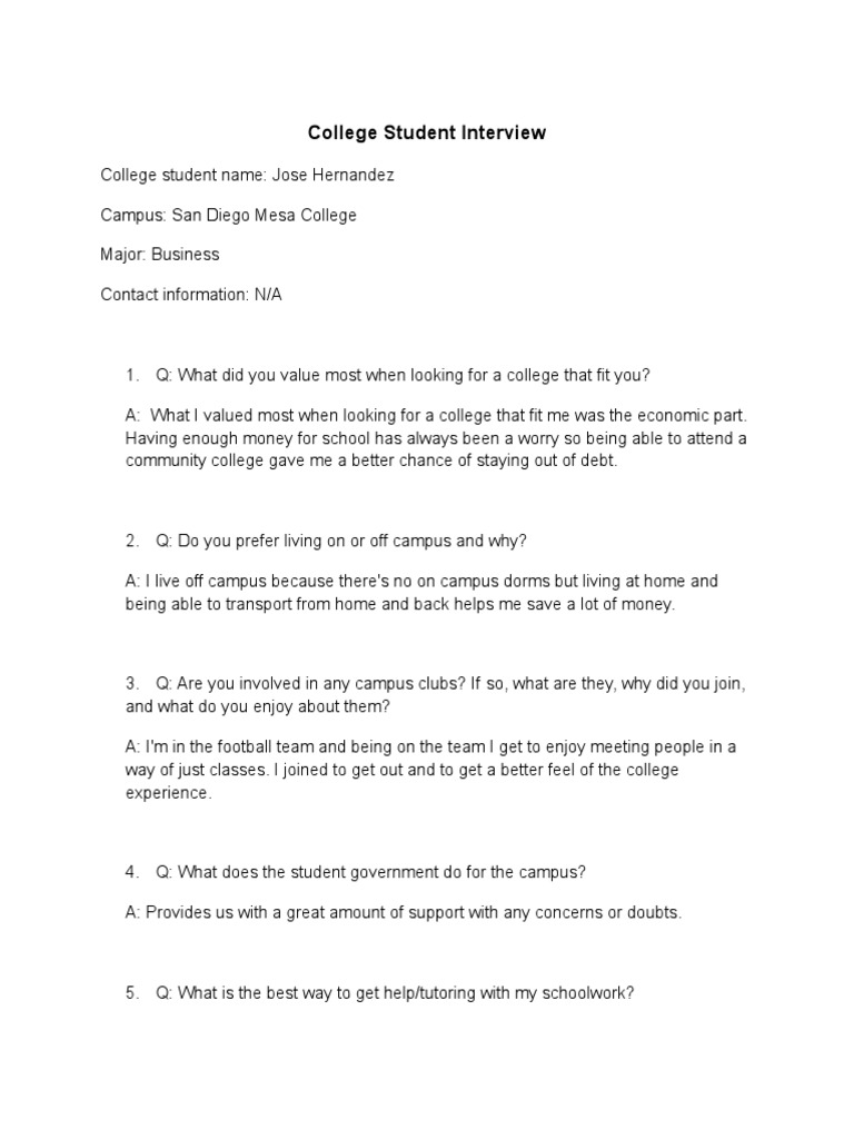 Lesson 10 College Student Interview | PDF