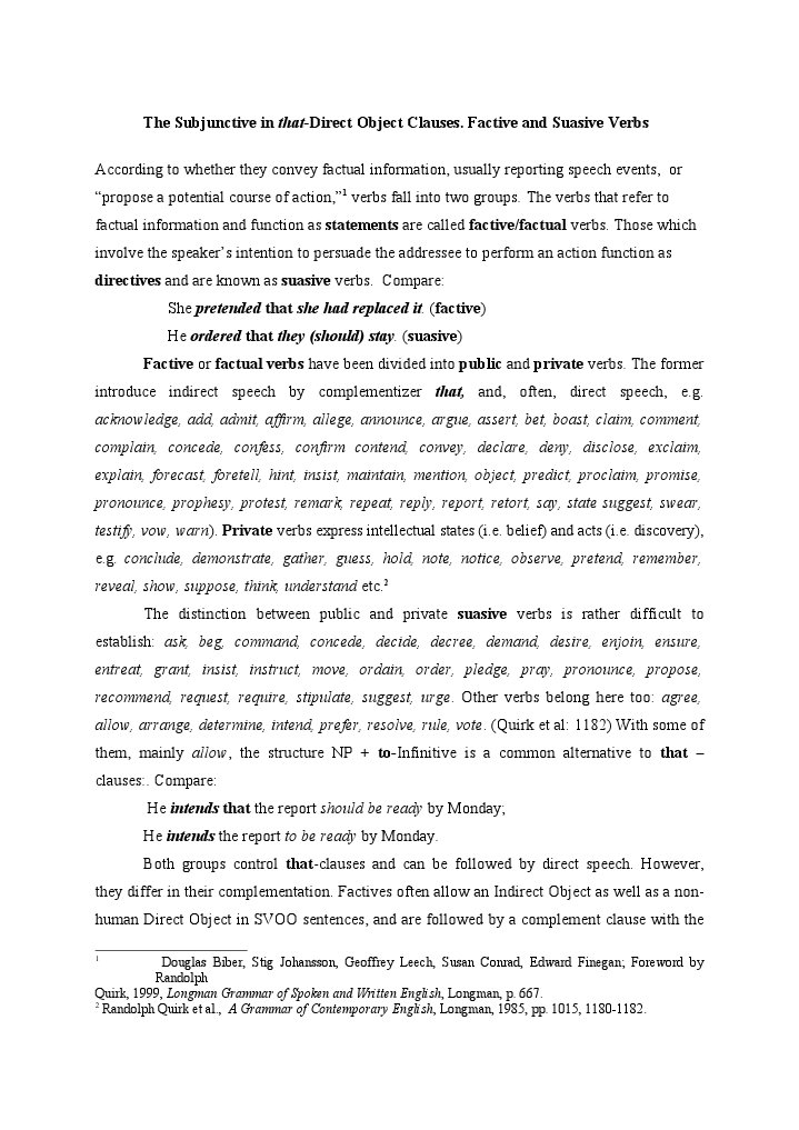 The Subjunctive in That-Direct Object Clauses. Factive and Suasive ...