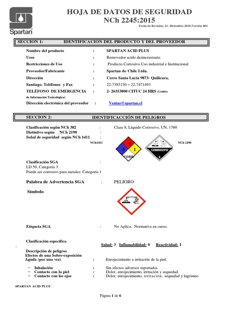 Spartan Acid Plus HDS-00415 | PDF | Agua | Cloro
