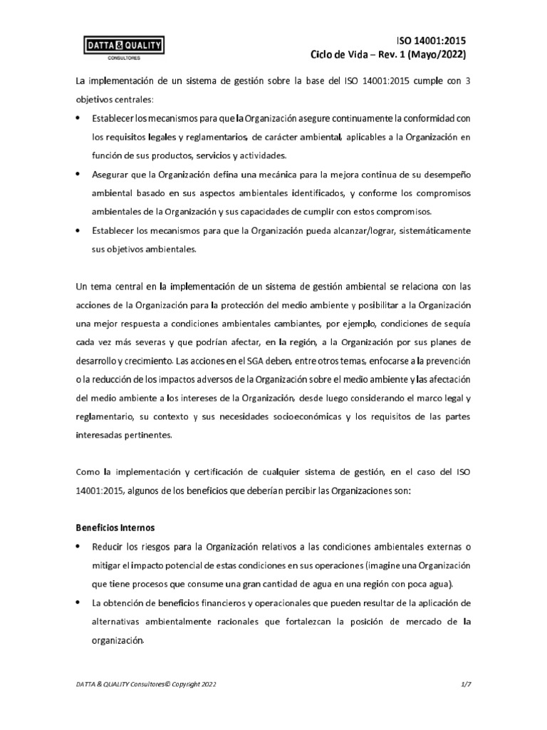 Iso 14001 2015 Ciclo De Vida Rev 1 May 22 P Pdf Evaluación