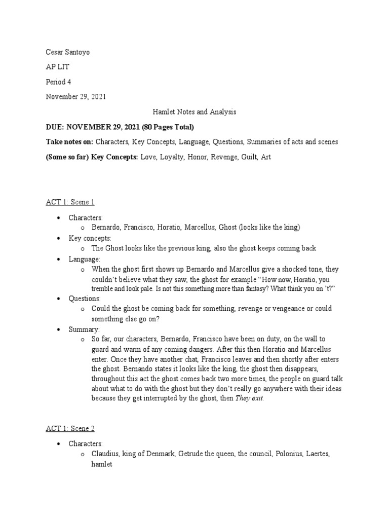 Hamlet Notes | PDF | Hamlet | Shakespearean Tragedies