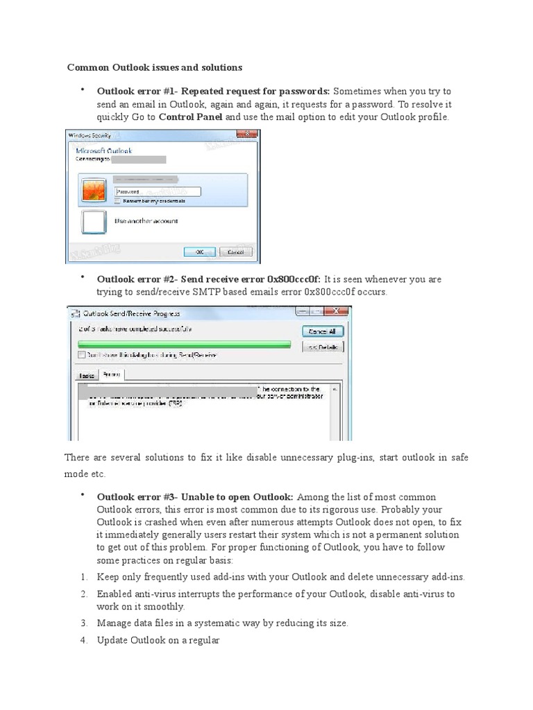 Common Outlook Issues and Solutions | PDF | Microsoft Outlook ...