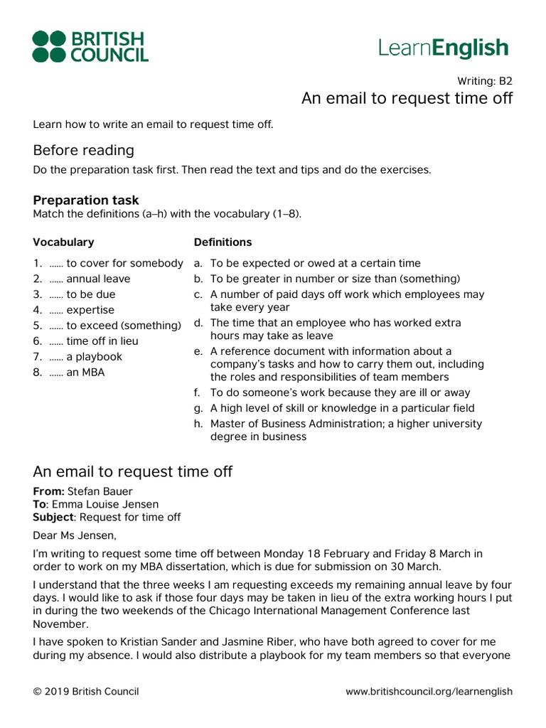 WRT 06 - An Email To Request Time Off | PDF