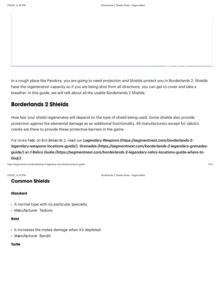 Borderlands 2 Shields Guide - SegmentNext | PDF