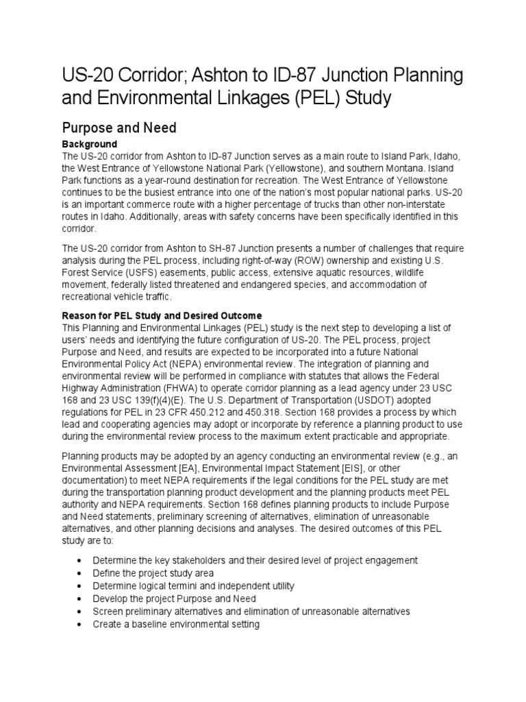 Purpose Need Pel Study | PDF | Environmental Impact Assessment ...