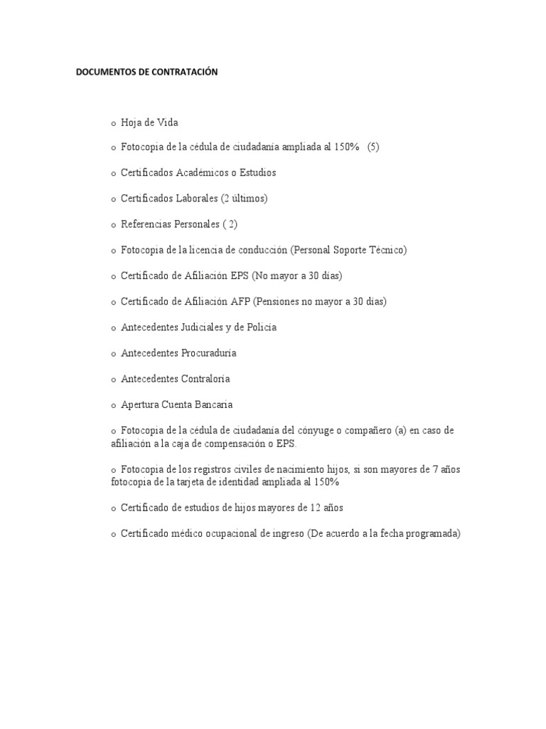 Lista de Documentos de Contratación | PDF