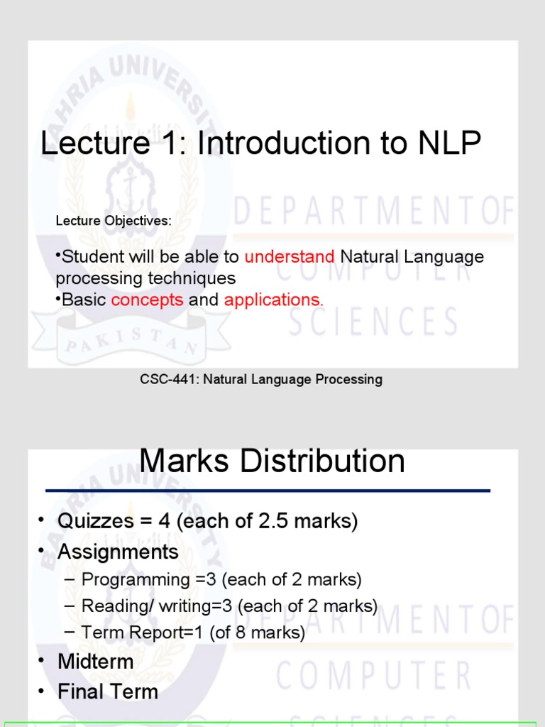 Lecture 1: Introduction To NLP: Understand Concepts Applications | PDF | Semantics | Word