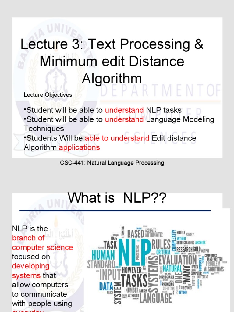 Lecture 3: Text Processing & Minimum Edit Distance Algorithm | PDF ...