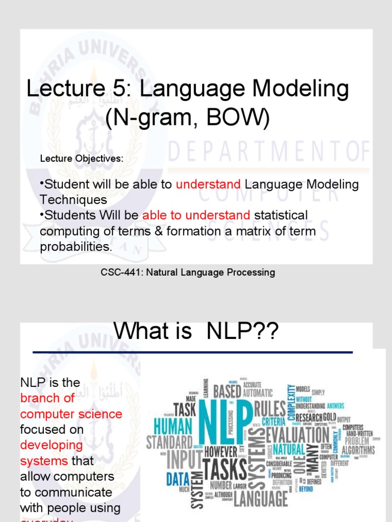 Lecture 5: Language Modeling (N-Gram, BOW) | PDF | Probability ...