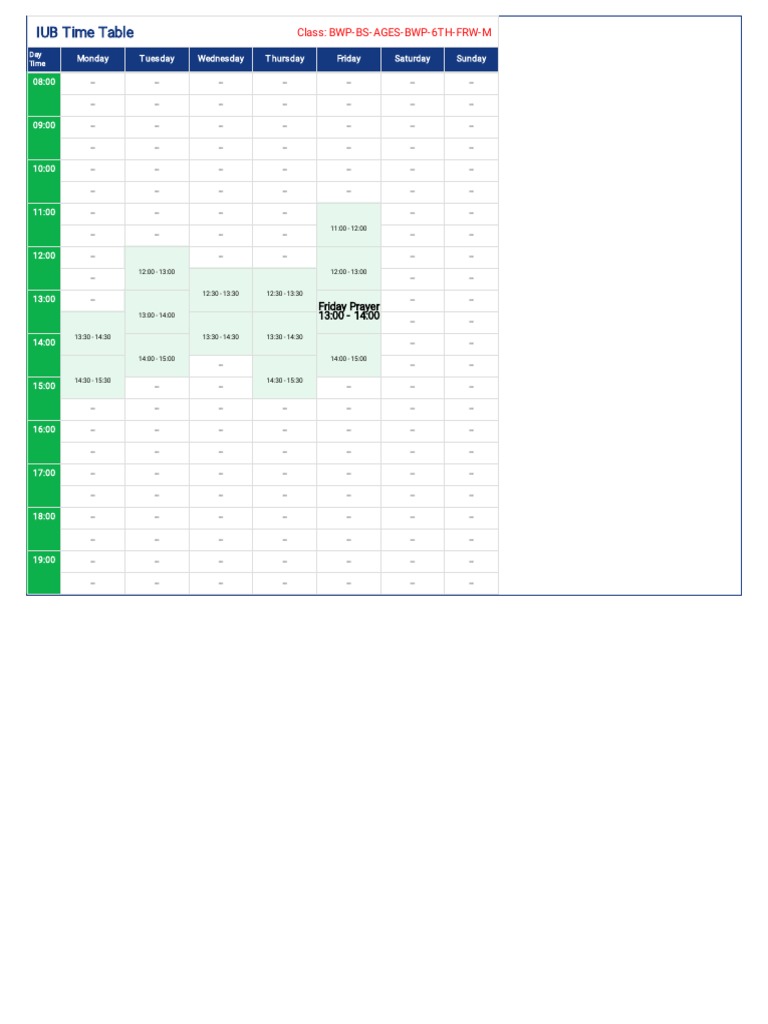 IUB BWP Class Schedule Overview | PDF