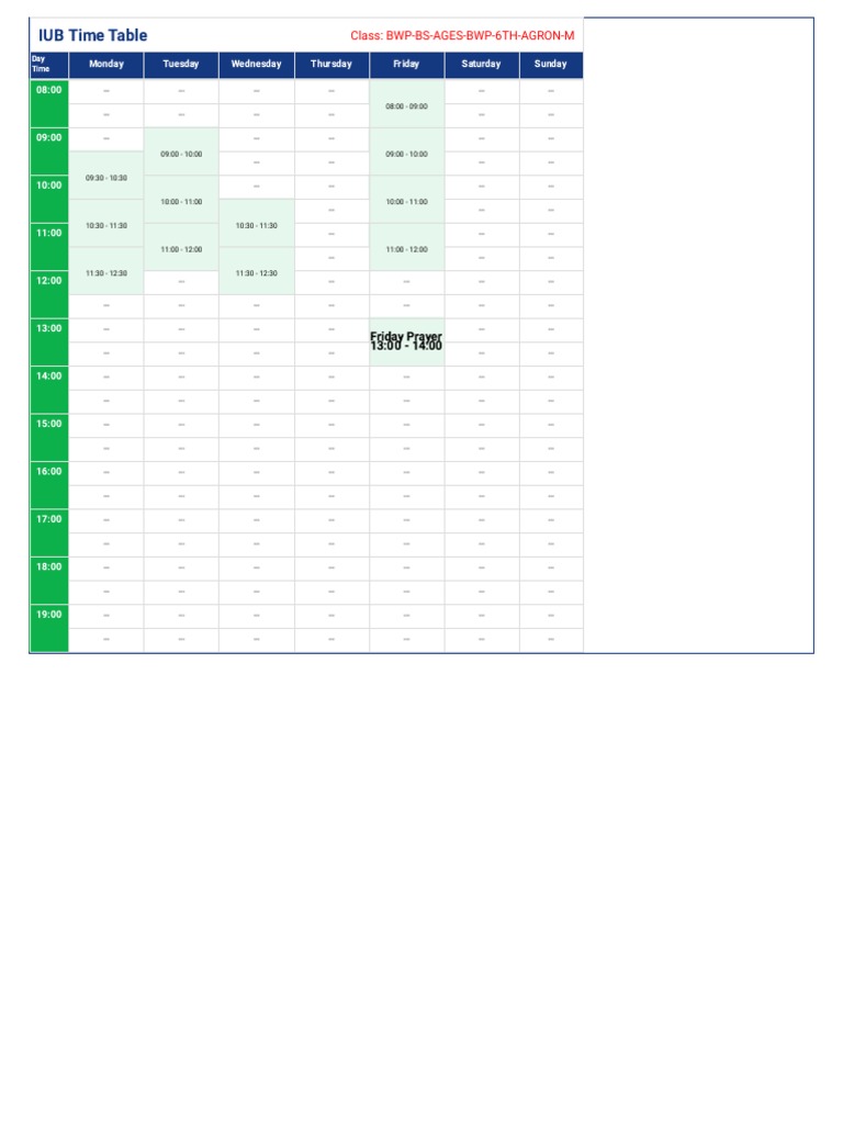IUB BWP Class Schedule Overview | PDF