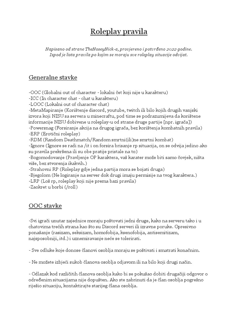 Roleplay Pravila | PDF