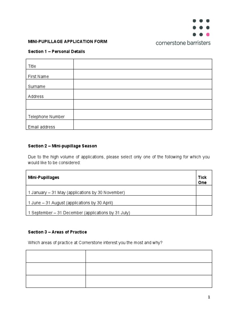 Mini-Pupillage Application Form Section 1 - Personal Details | PDF ...