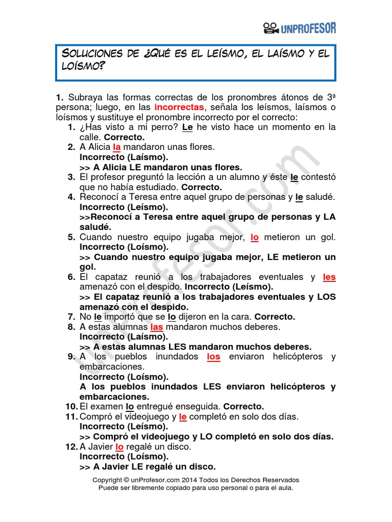 Solucion Que Es El Leismo Loismo y Laismo 910 | PDF