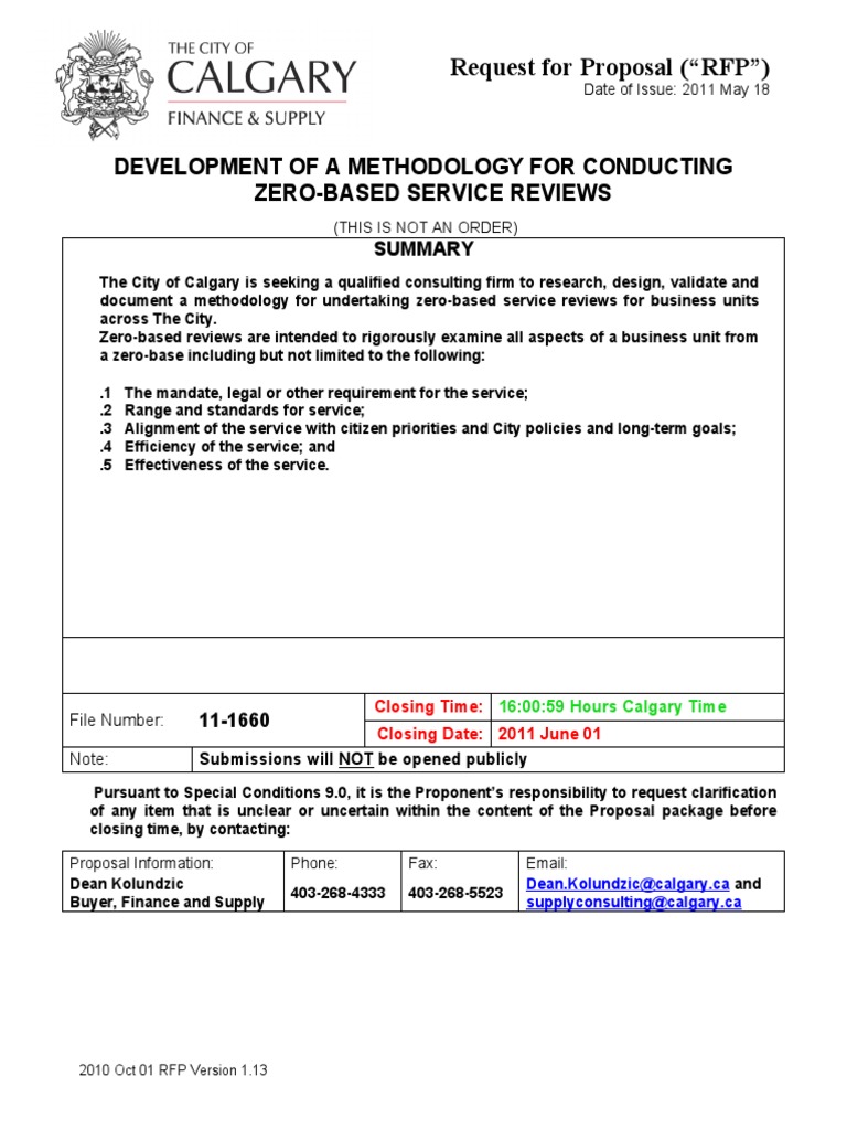 Zero-Based Service Review RFP Calgary | PDF | Government | Request For ...