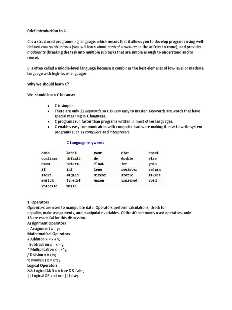 Brief Introduction To C | PDF | Subroutine | Parameter (Computer Programming)