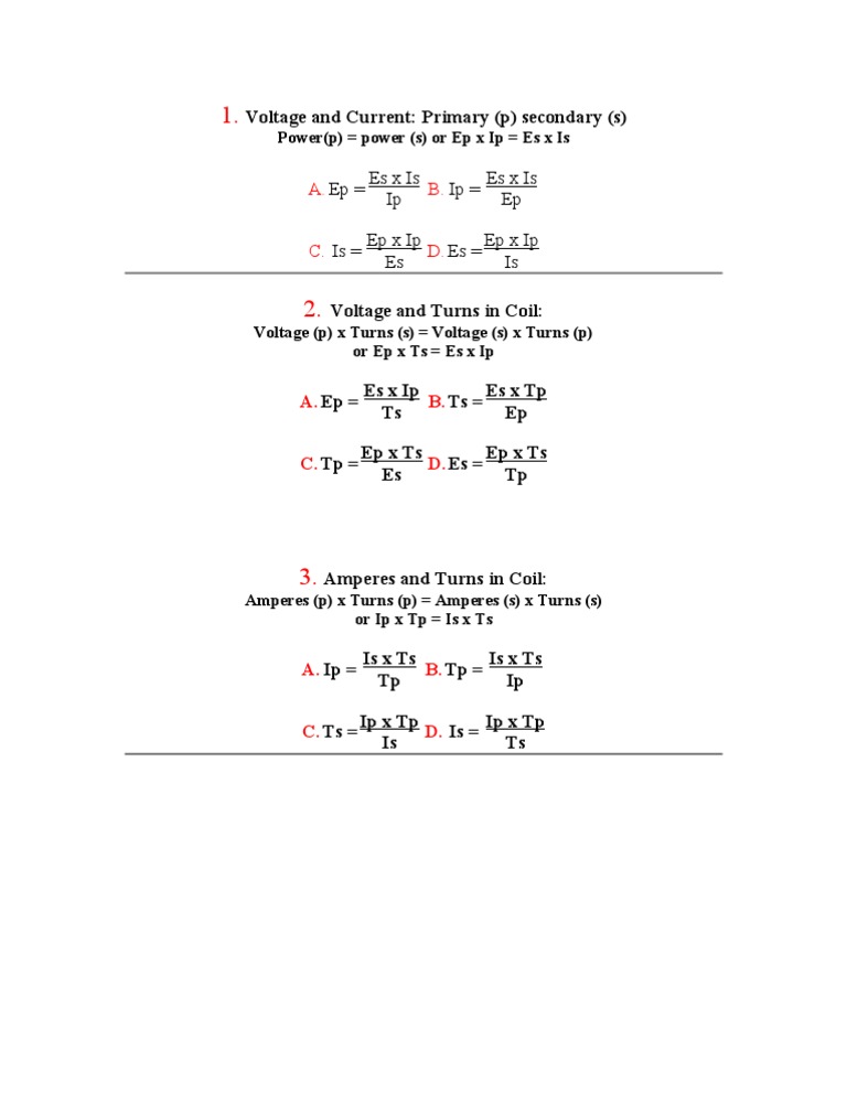 Transformer Formulas | PDF