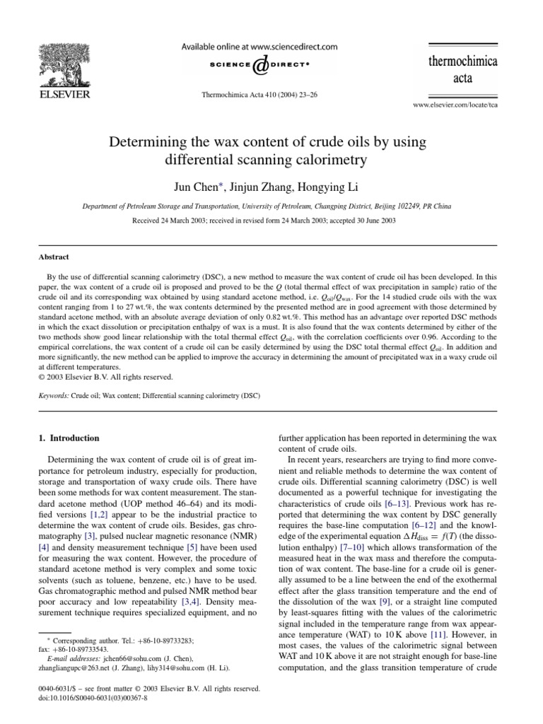 Wax Content by DSC | PDF | Differential Scanning Calorimetry ...