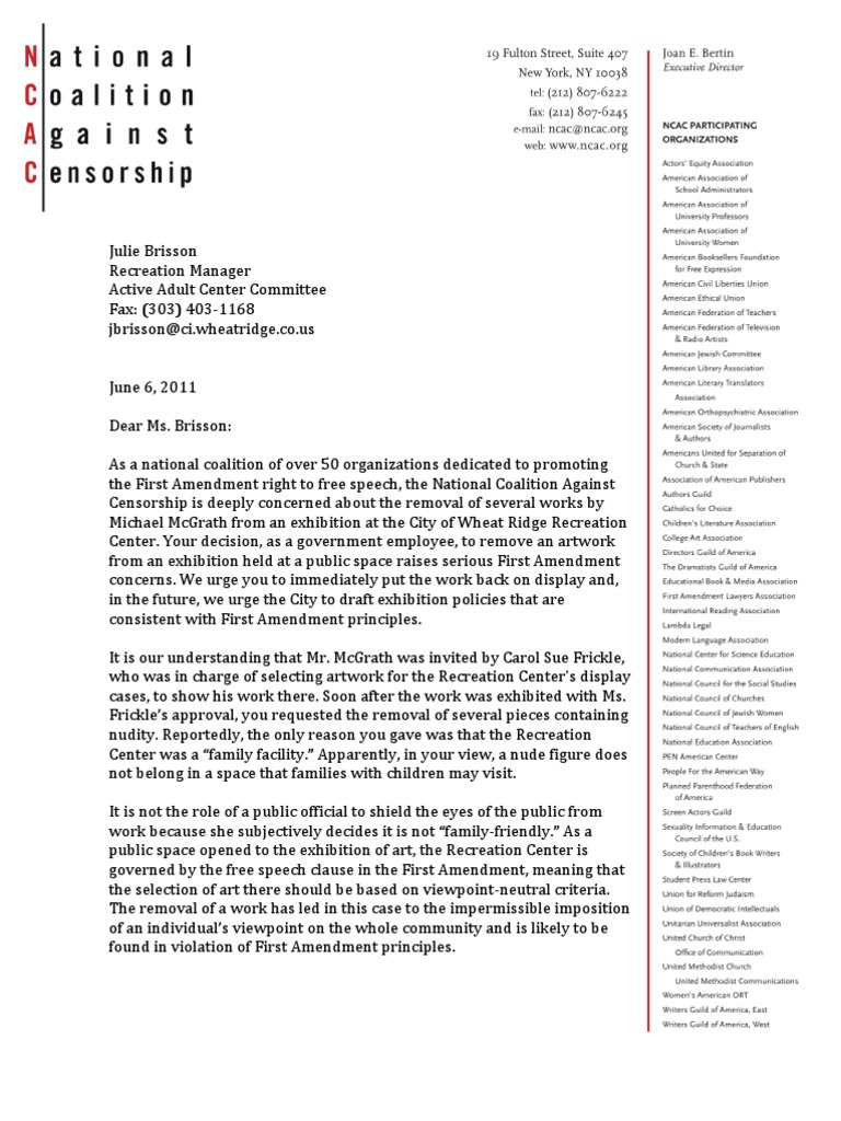 National Coalition Against Censorship Letter About Michael McGrath ...