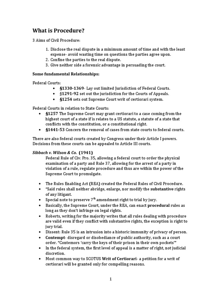 Civil Procedure Outline | PDF | Discovery (Law) | Summary Judgment