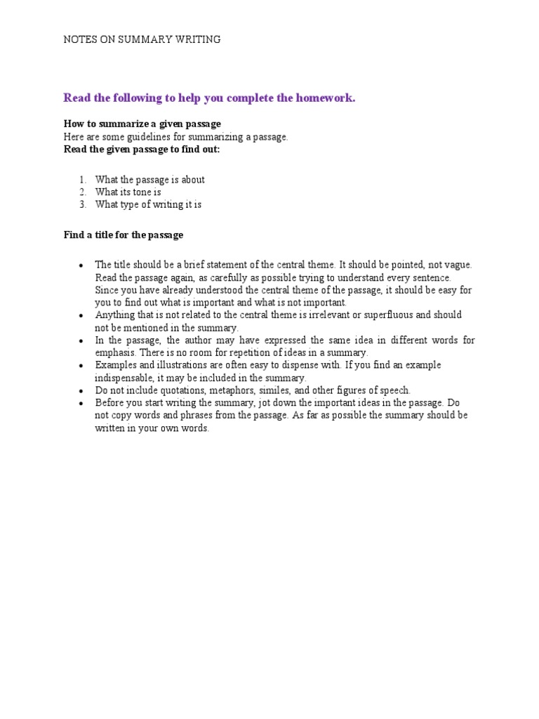 Notes On Summary Writing | PDF