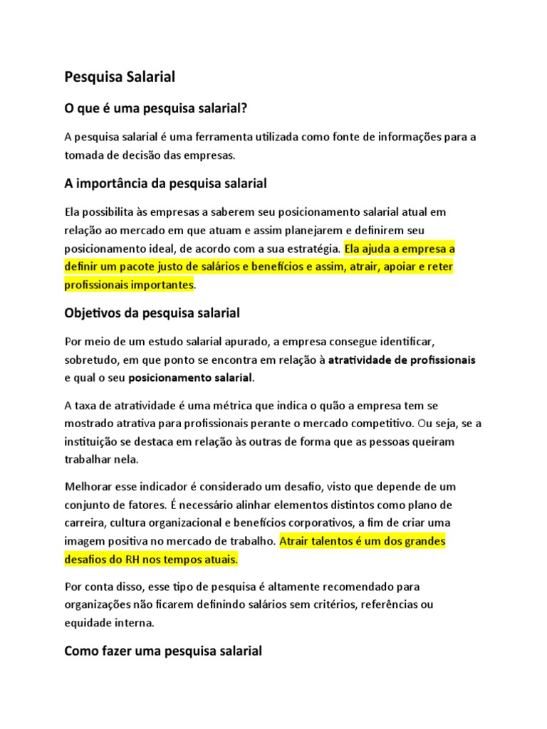 Pesquisa Salarial: Objetivos e Etapas | PDF | Gestão de recursos humanos | Business