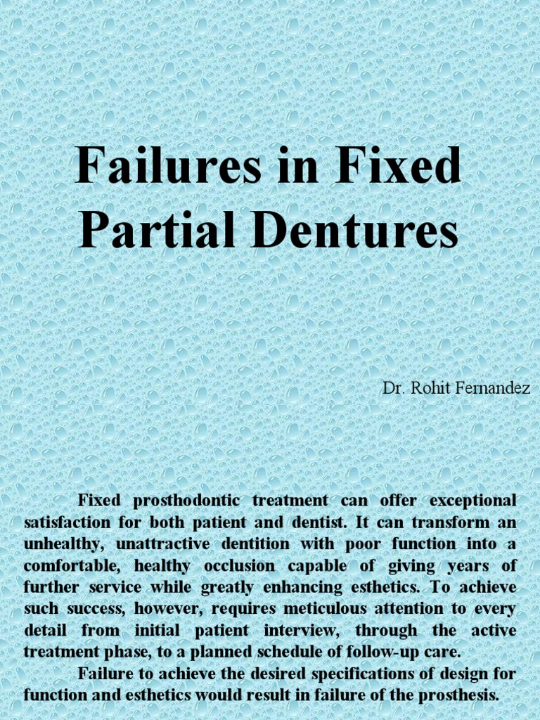 Failures in Fixed Partial Dentures: Dr. Rohit Fernandez | Download Free ...