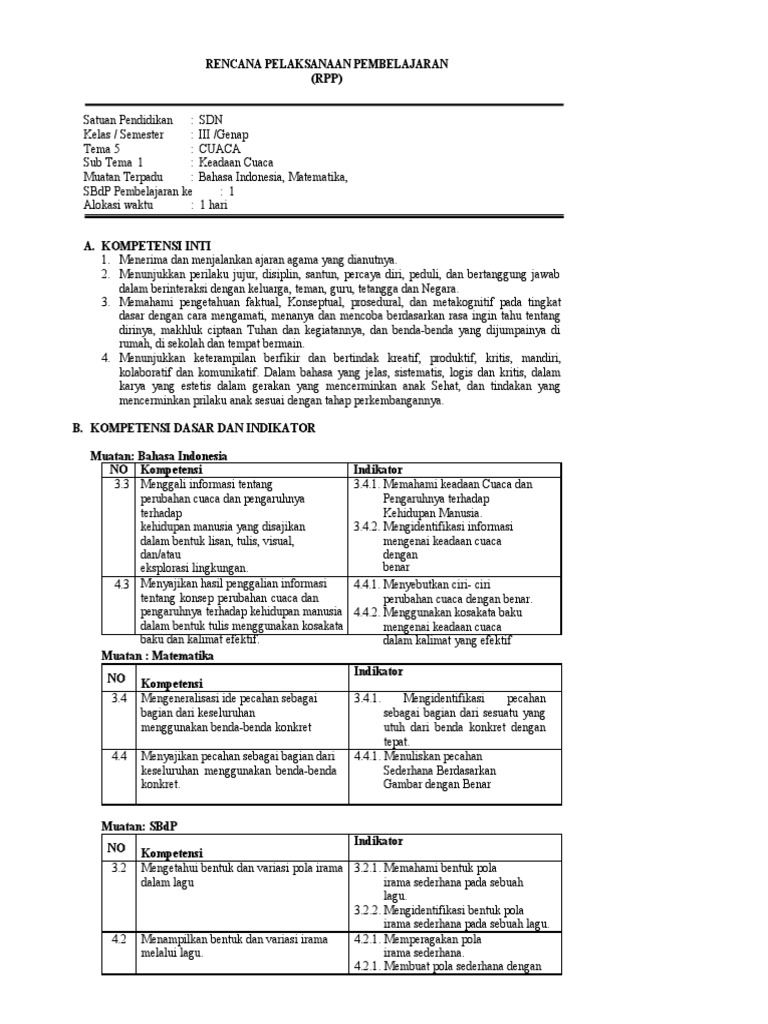 RPP Kelas 3 K13 Tema 5 Subtema 1 PB 1 | PDF
