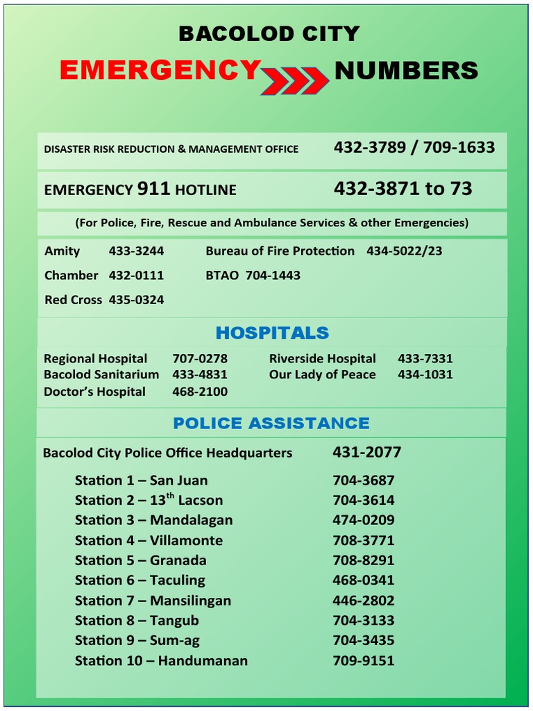 Bacolod Emergency Hotline Numbers | PDF