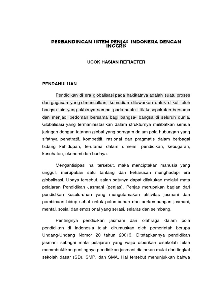 Perbandingan Sistem Penjas Indonesia Dengan Inggris: Ucok Hasian ...