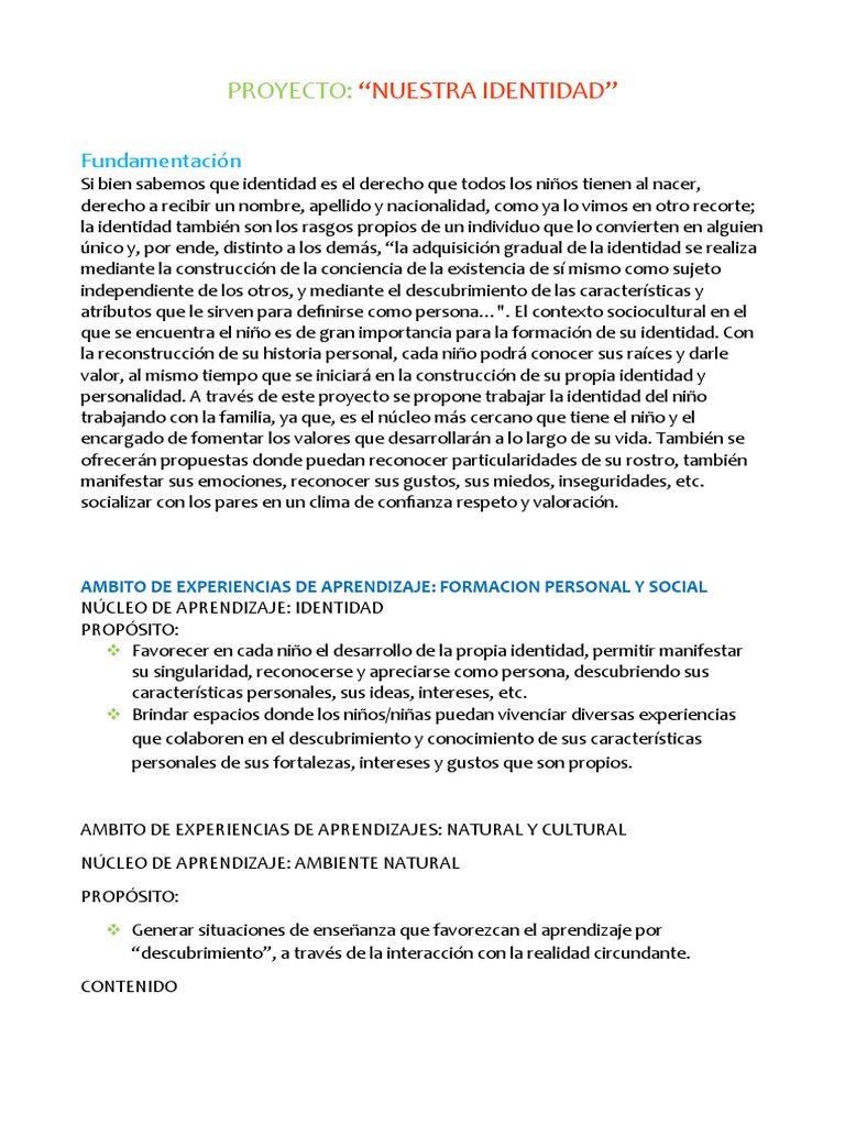 Proyecto Mi Identidad | PDF | Aprendizaje | Las emociones