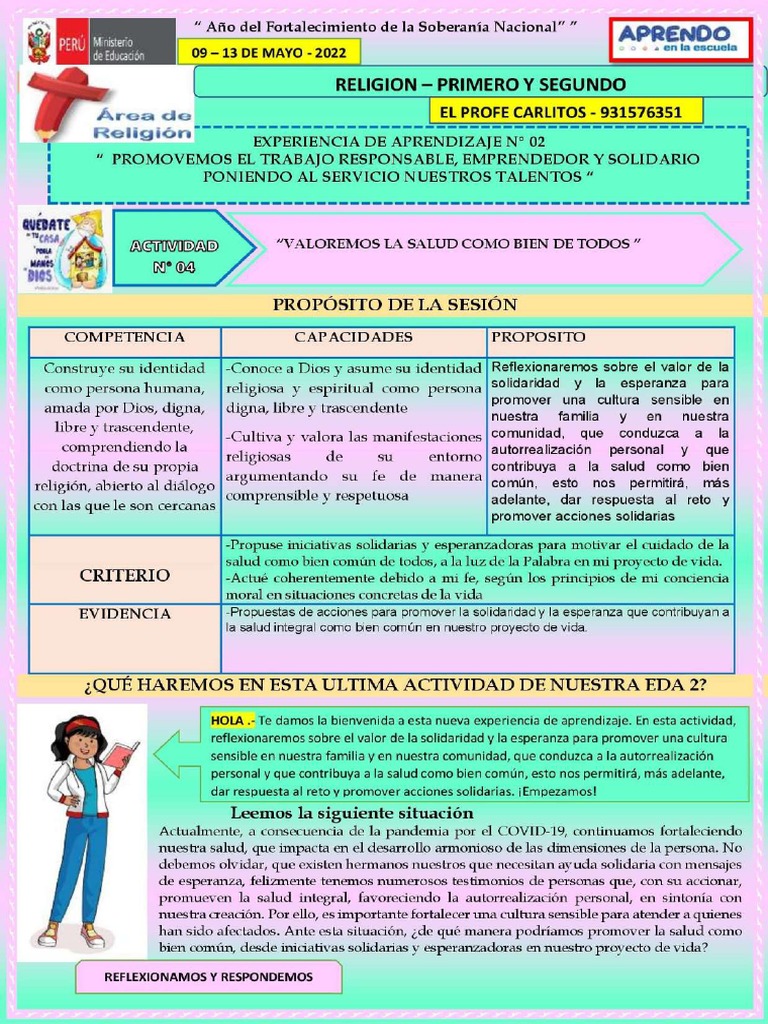 Experiencia de Aprendizaje 02 - Actividad 04 - 1ero y 2do - Religion | PDF