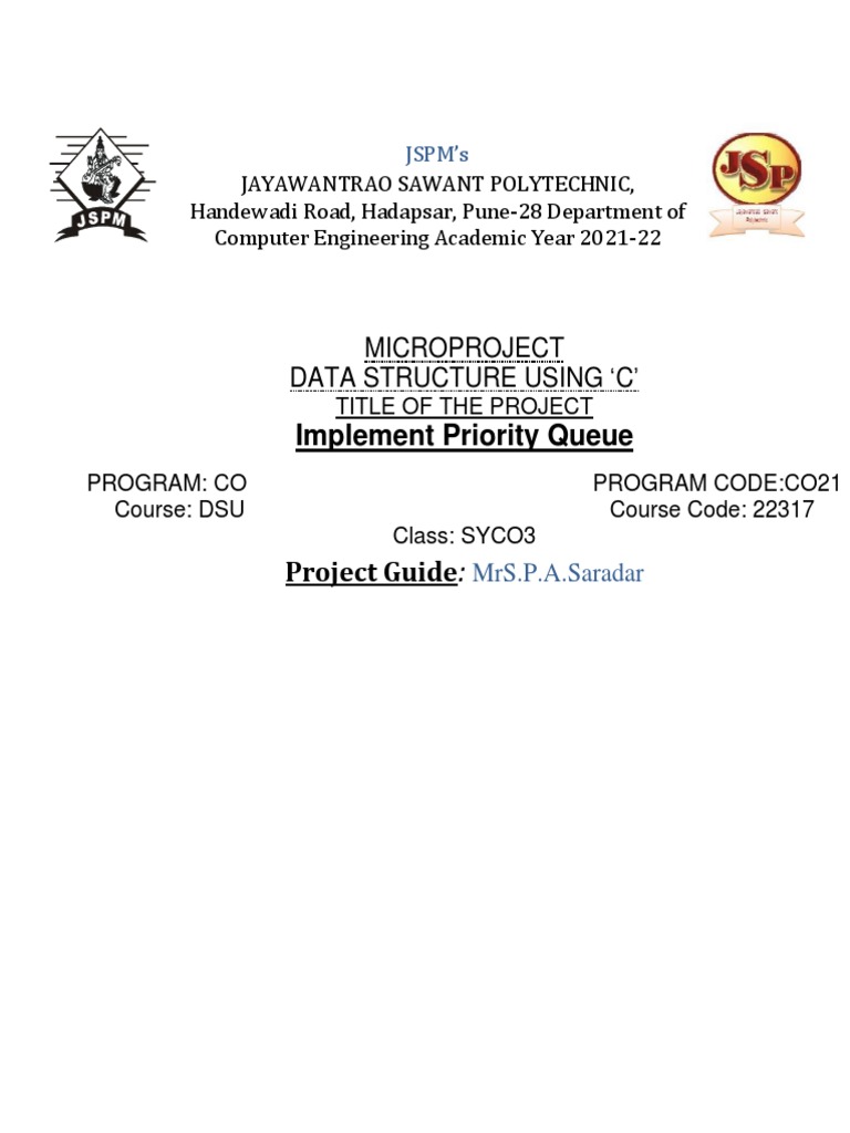 Implement Priority Queue: Microproject Data Structure Using C' | PDF ...
