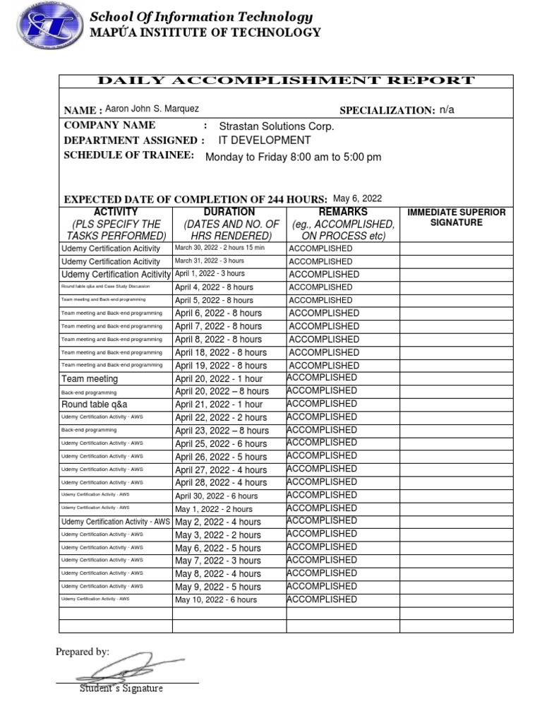 Daily Accomplishment Report Form | PDF