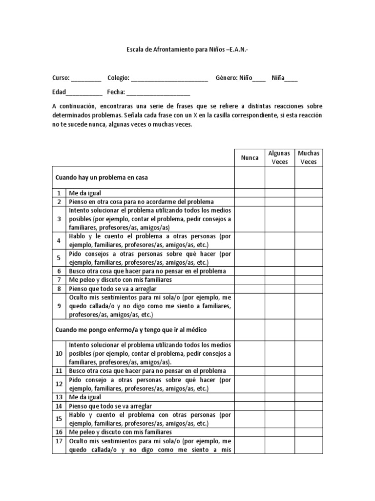 Escala de Afrontamiento para Niños | PDF